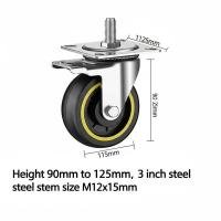 China Height 90mm to 125mm caster wheels 3 inch steel stem size M12x15mm swivel casters for heavy equipment and transport carts for sale