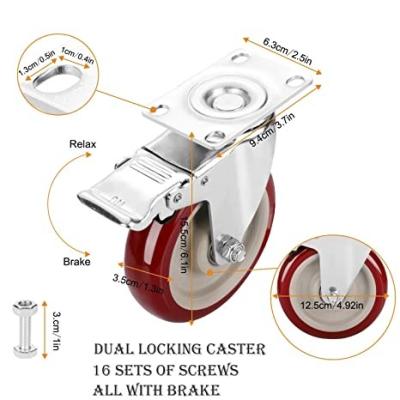China Top Plate Swivel Radius 3-1/2 Inch Industrial-grade Casters Temperature Range 0 To 180 Degrees F Heavy Duty Durable Caster Wheels for sale