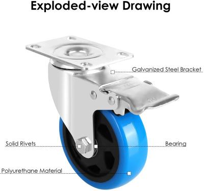 China Steel Housing Material Rubber Casters in Wheel Diameter 3 to 5Inches Including Roller Double Ball and Plain Bearing Types for sale