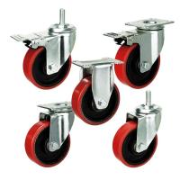 China Red Iron Core PU 100mm Medium Duty Casters With Dual Brake for sale