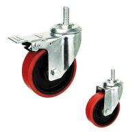 China Red Iron Core PU 100mm Medium Duty Casters With Dual Brake for sale