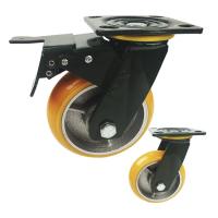 China PU 8 Inch Swivel Caster Wheels , 380kg Capacity Orange Caster Wheels for sale