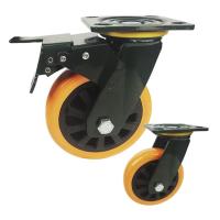 China 230kg Loading Heavy Duty Swivel Casters With Brake , Orange PU 5 Inch Caster Wheels for sale