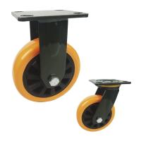 China 230kg Loading Heavy Duty Swivel Casters With Brake , Orange PU 5 Inch Caster Wheels for sale