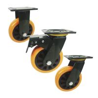 China 230kg Loading Heavy Duty Swivel Casters With Brake , Orange PU 5 Inch Caster Wheels for sale