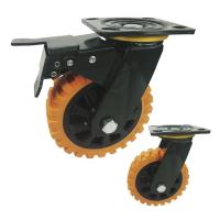 China Orange Pu 150x50mm Heavy Duty Casters With Double Ball Bearing for sale