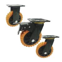 China Orange Pu 150x50mm Heavy Duty Casters With Double Ball Bearing for sale