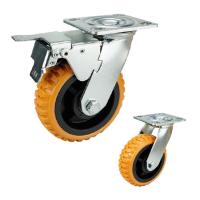 China Orange 125mm PU Heavy Duty Casters With Brakes For Trolleys for sale