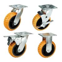 China Rigid Plate Wheels 8 Inch Orange PVC Casters Heavy Duty Trolley Wheels for sale