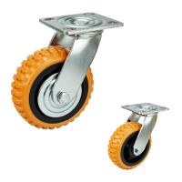 China Orange 125mm PU Heavy Duty Casters With Brakes For Trolleys for sale
