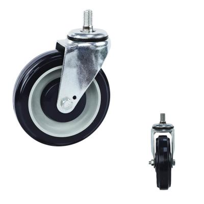 China 100mm diameter 1/2-13x4/5 threaded stem dark blue ball bearing pu shopping trolley wheels heavy duty for sale