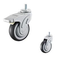 China 5 Inch Soft TPR Round Tread Wheel Grey Threaded Stem Caster Wheels With Brakes For Hospital Beds for sale