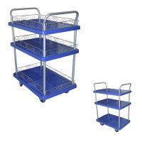 China 900x600mm Three Decker Plastic Platform Trolleys With 660lbs Capacity for sale
