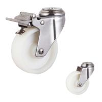 China 100mm White Solid Nylon Wheels 304 Stainless Steel Swivel Casters With Brakes Wholesales for sale