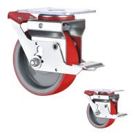 China 125mm 1320lbs steel plate pa core red pu swivel scaffolding wheels for sale