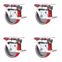China 125mm 1320lbs steel plate pa core red pu swivel scaffolding wheels for sale