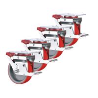 China 125mm 1320lbs steel plate pa core red pu swivel scaffolding wheels for sale