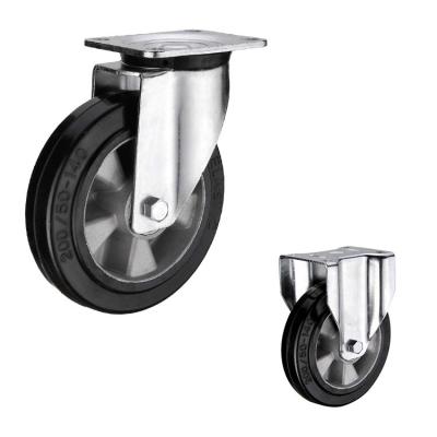 China Black Color 5 Inch Aluminium Core Rubber Swivel Ball Bearing Casters for sale