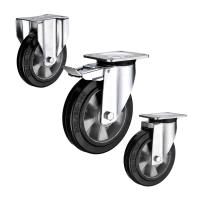 China 200x50mm Black 660LBS Capacity Aluminium Solid Rubber Casters for sale