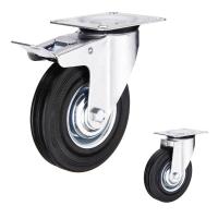 China 264lbs Capacity Rigid Rubber Casters 200mm Black Wheel Standard for sale