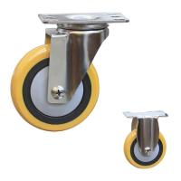 China 4'' Polyurethane Tread Stainless Steel Swivel Casters With Dust Cover for sale