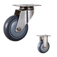 China 5 Inch Gray PU Stainless Steel Casters Swivel Total Brake for sale