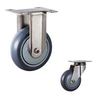China 5 Inch Gray PU Stainless Steel Casters Swivel Total Brake for sale