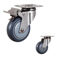 China 5 Inch Gray PU Stainless Steel Casters Swivel Total Brake for sale