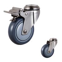 China 5 Inch Gray PU Stainless Steel Casters Swivel Total Brake for sale