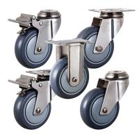 China 5 Inch Gray PU Stainless Steel Casters Swivel Total Brake for sale