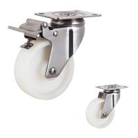 China 4 Inch White Nylon Solid Bolt Hole Rotating Head Medium Duty 304SS Steel Swivel Casters for sale