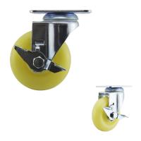 China 4 Inch Side Brake Medium Duty Casters Yellow PP Swivel Plate for sale
