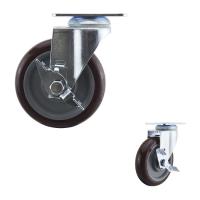 China 5 Inch Red Polyurethane Soft Wheels Medium Duty Side Locking Swivel Casters Trolley Carts for sale