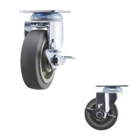 China 4 Inch Soft Rubber Casters Medium Duty Grey TPR Side Lock Swivel Caster Wheels For Hardwood Floors OEM for sale