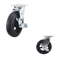 China 8 Inch Big Black Rubber Wheel Swivel Plate Side Lock Hollow Core Heavy Duty Castors For Industrial Trolleys for sale