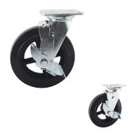 China 8 Inch Big Black Rubber Wheel Swivel Plate Side Lock Hollow Core Heavy Duty Castors For Industrial Trolleys for sale