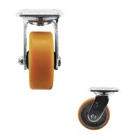 China 125mm PU Wheel Top Plate Braked Swivel Castors  Tread On Type for sale