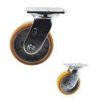 China 125mm PU Wheel Top Plate Braked Swivel Castors  Tread On Type for sale