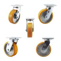 China ISO9001 Orange Color 6 Inch 400kg Flat Tread PU Casters for sale