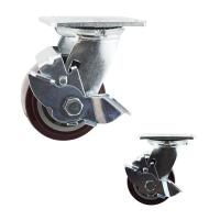 China 200kg PU Swivel Side Brake 100mm Heavy Duty Casters Wheels for sale