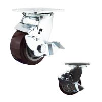 China 200kg PU Swivel Side Brake 100mm Heavy Duty Casters Wheels for sale