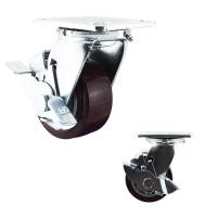 China 200kg PU Swivel Side Brake 100mm Heavy Duty Casters Wheels for sale