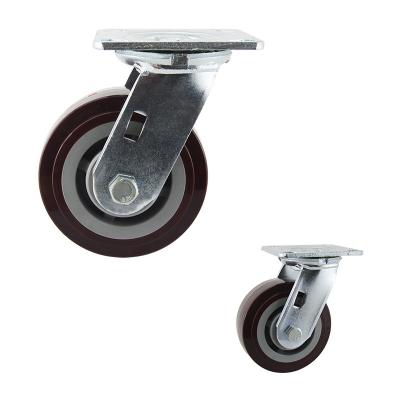 China OEM Dark Red Polyurethane Wheel 230kg 5 Inch Swivel Casters for sale