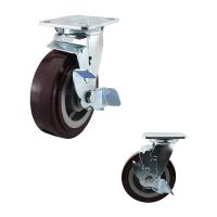 China Red PU Wheel Swivel Single Brake 6 Inch Heavy Duty Casters for sale