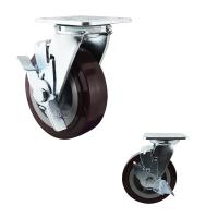 China Red PU Wheel Swivel Single Brake 6 Inch Heavy Duty Casters for sale