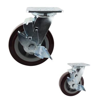China Red PU Wheel Swivel Single Brake 6 Inch Heavy Duty Casters for sale