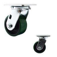 China Heavy Duty Red Polyurethane Casters 144mm Length Zinc Painted Dual Ball Bearings for sale