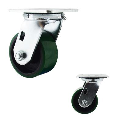 China Heavy Duty Red Polyurethane Casters 144mm Length Zinc Painted Dual Ball Bearings for sale