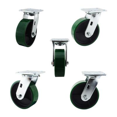 China 2 Inch Industrial Green PU Heavy Trolleys Swivel Wheel With Ball Bearing for sale