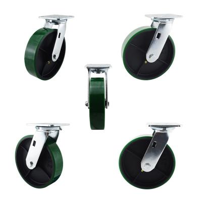 China Vintage Industrial Casters 540kg Capacity Green PU 8 Inch Trolley Swivel Casters Wheels for sale
